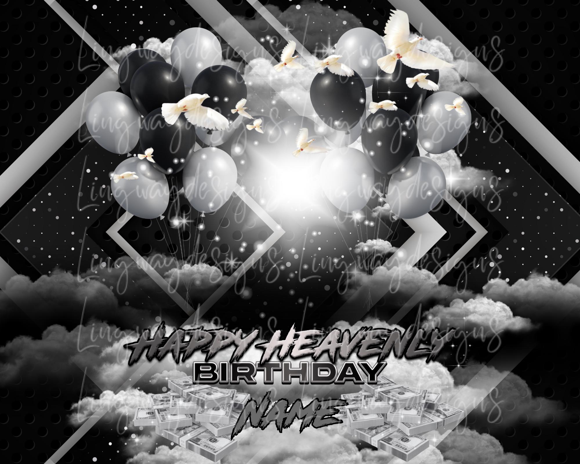 Black Silver Heavenly Birthday Memorial All Over 3D Add Photo Rest in ...