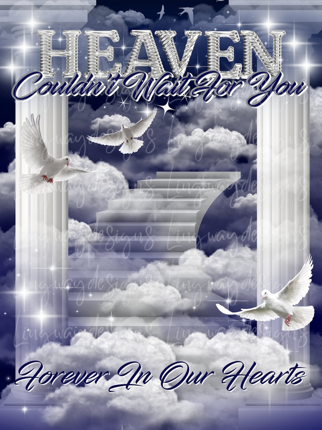Navy Silver Heaven Couldn't Wait for You Doves Memorial Background PNG ...