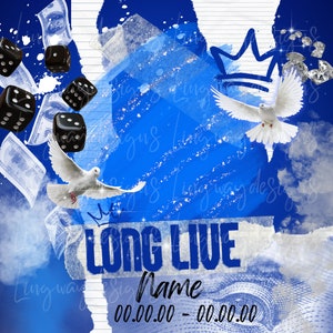 Blue Long Live the Greatest Heaven Memorial All Over 3D Add Photo Rest ...