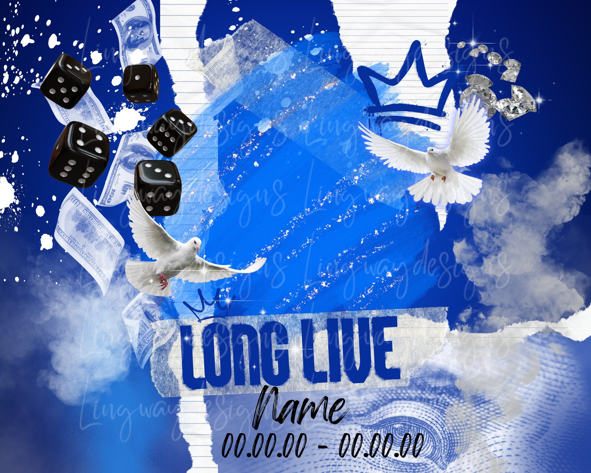 Blue Long Live the Greatest Heaven Memorial All Over 3D Add Photo Rest ...