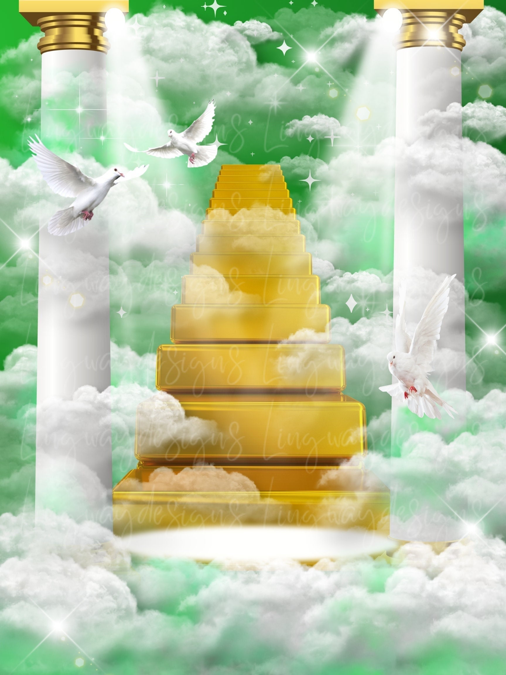 Green Sky Gold 24k Stairs Heavens Gate Background Angel Doves Memorial ...