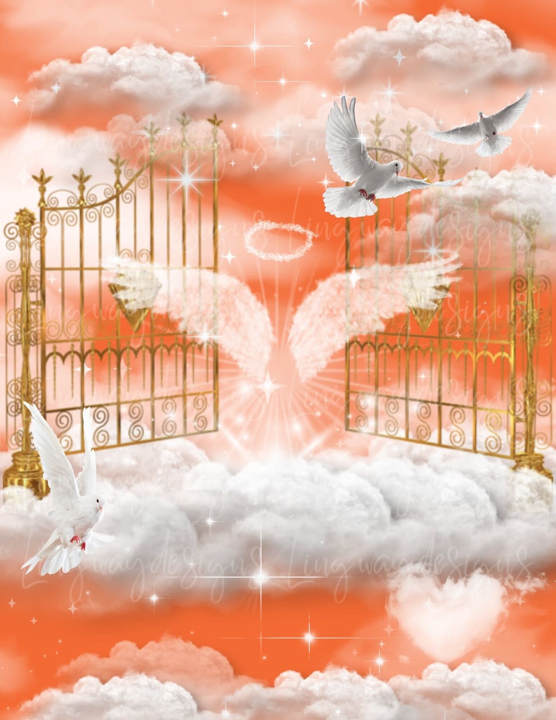Orange Sky Gold Heavens Gate Angel Wings Memorial PNG Add - Etsy