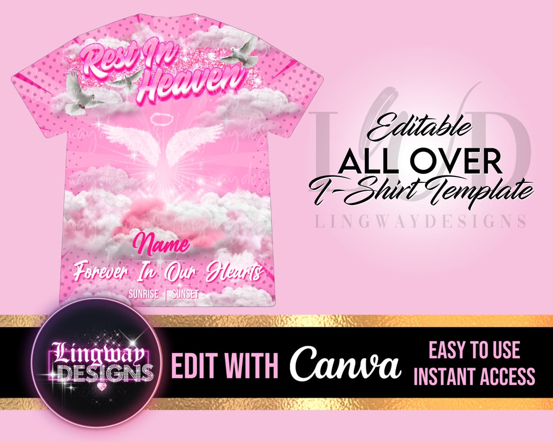 Pink Sky Angel Wings Rest in Heaven Memorial All Over 3D Add Photo Rest ...