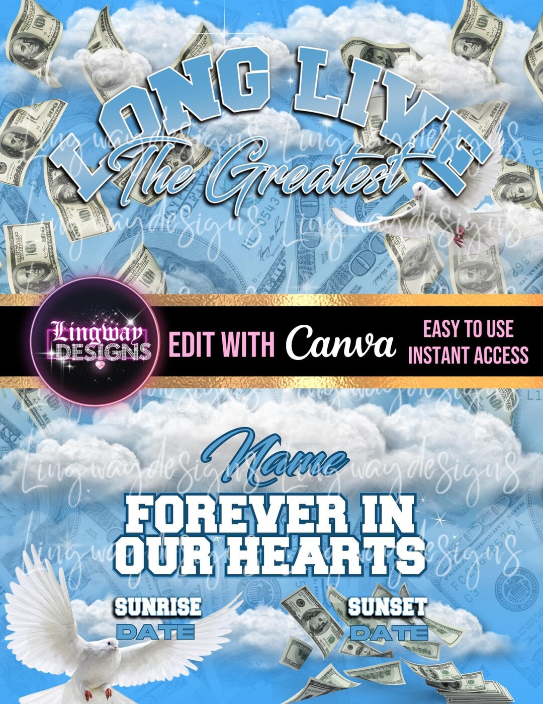 Light Blue Money Heaven Sky Long Live the Greatest Memorial PNG Add ...