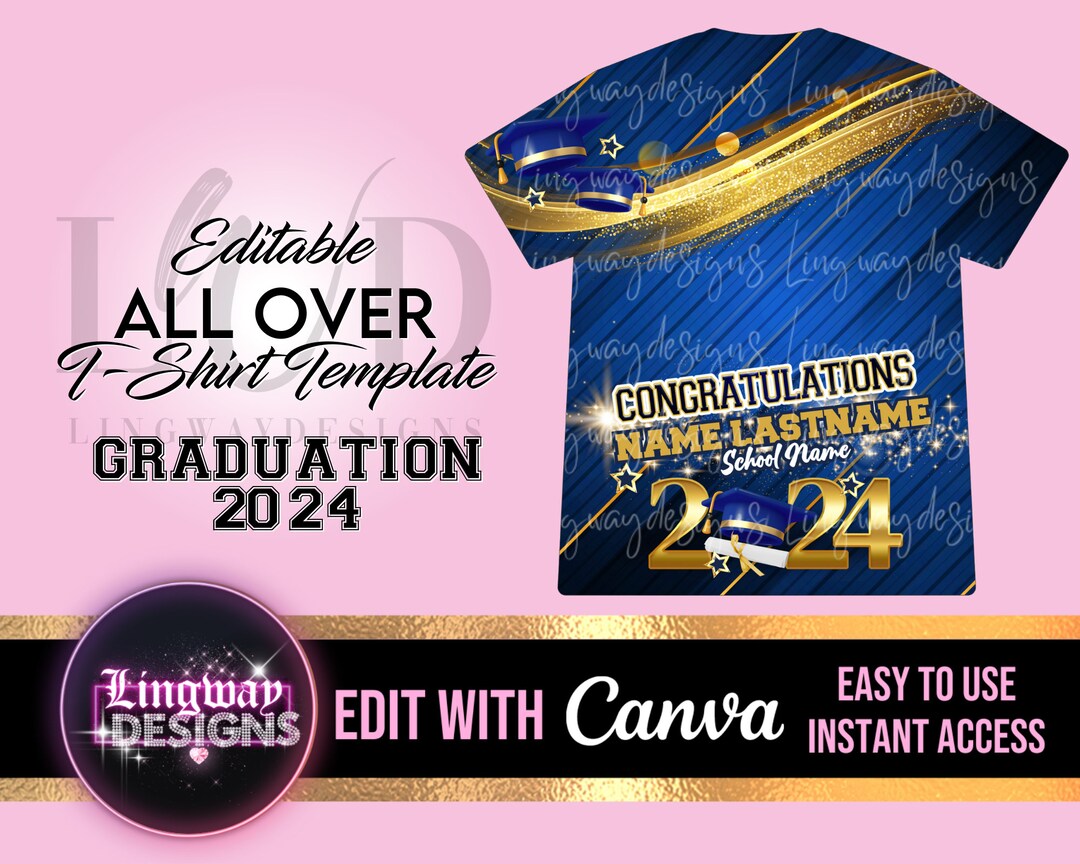 Navy Blue Gold Class of 2024 Graduation Congratulations All Over 3D ...