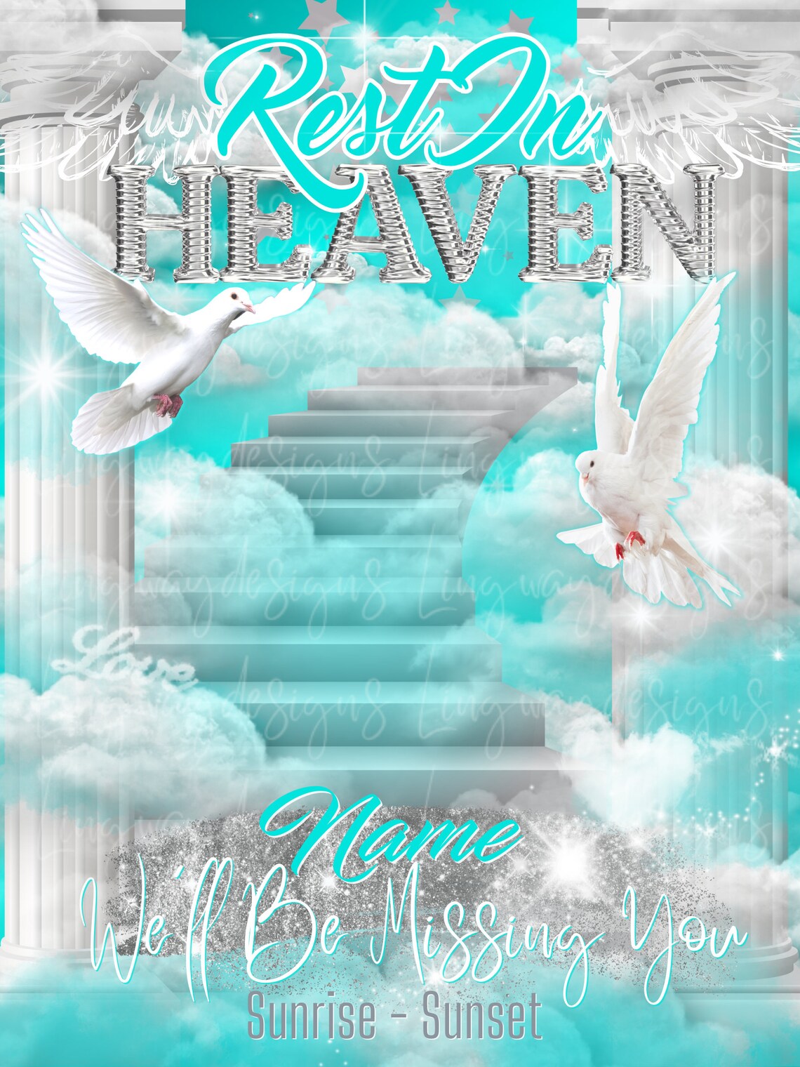 Teal Silver Rest in Heaven Loving Forever in Our Hearts Angel - Etsy