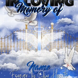 Blue Black Heaven Gates Sky Angel Wings Memorial PNG Add Photo Rest in ...