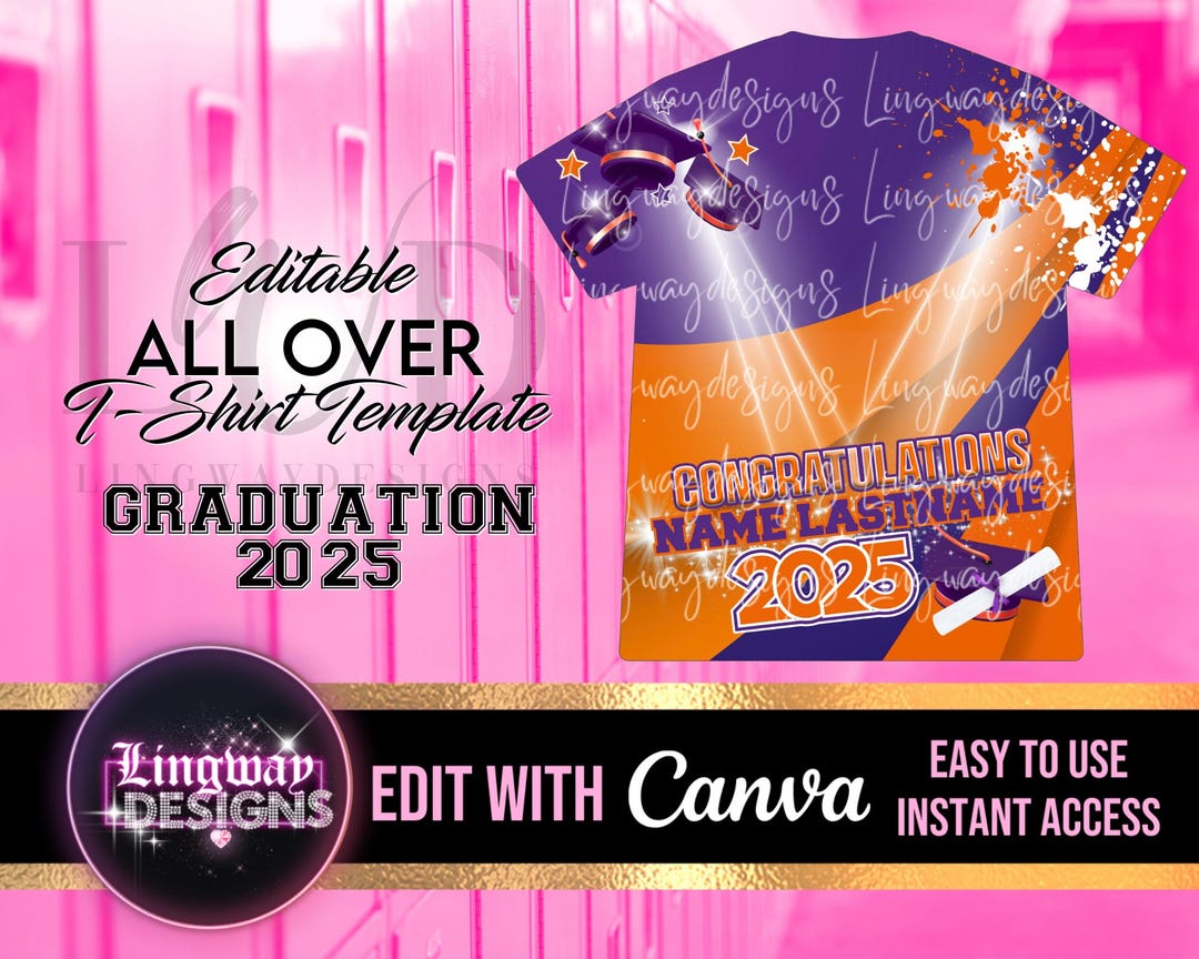 Purple Orange Class of 2025 Graduation All Over 3D Editable Template ...