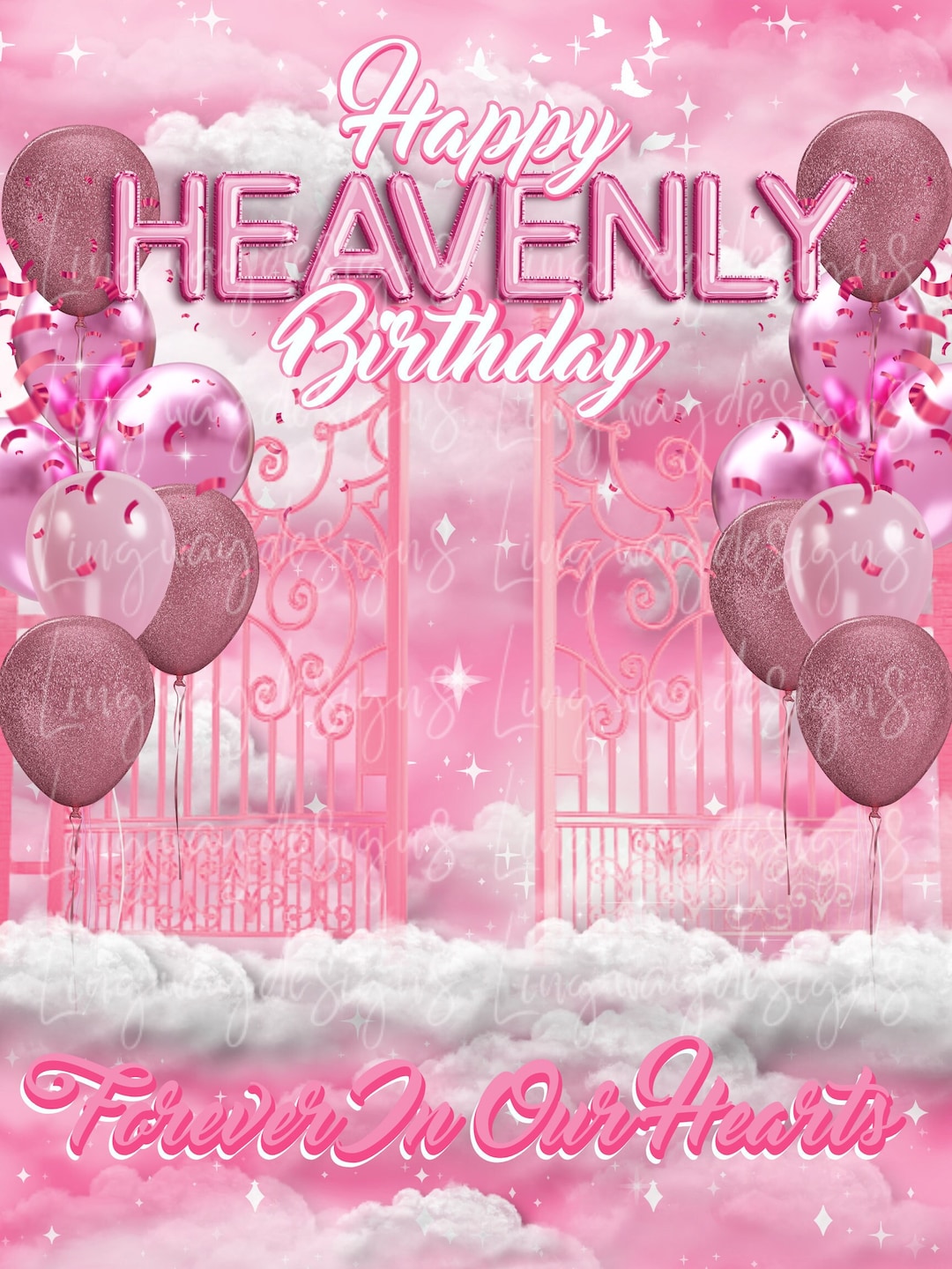 Pink Rose Gold Heavenly Birthday Pink Gate Memorial Background PNG Add ...