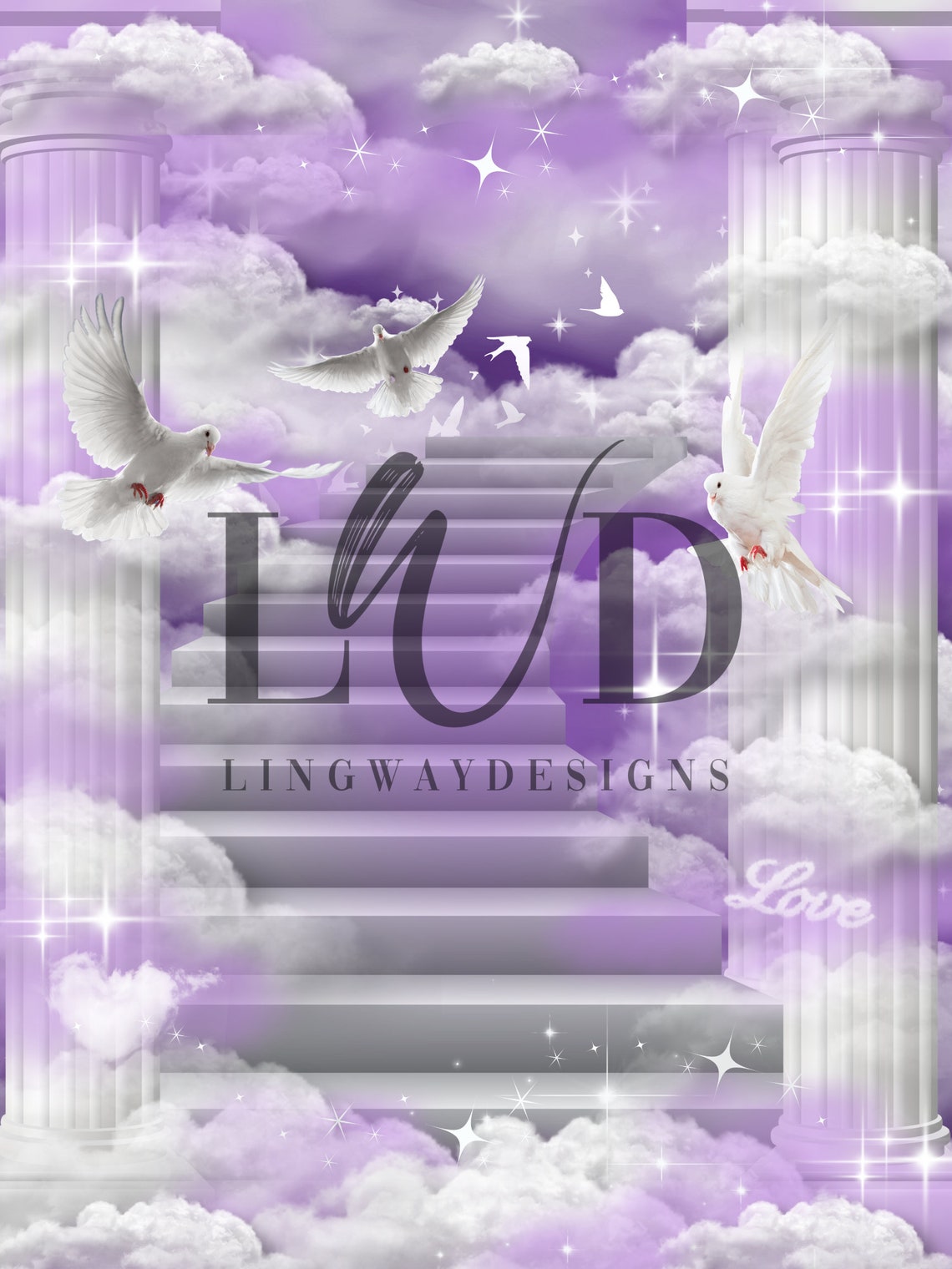 Purple Heaven Stairway Background in Loving Memory Angel Wings - Etsy