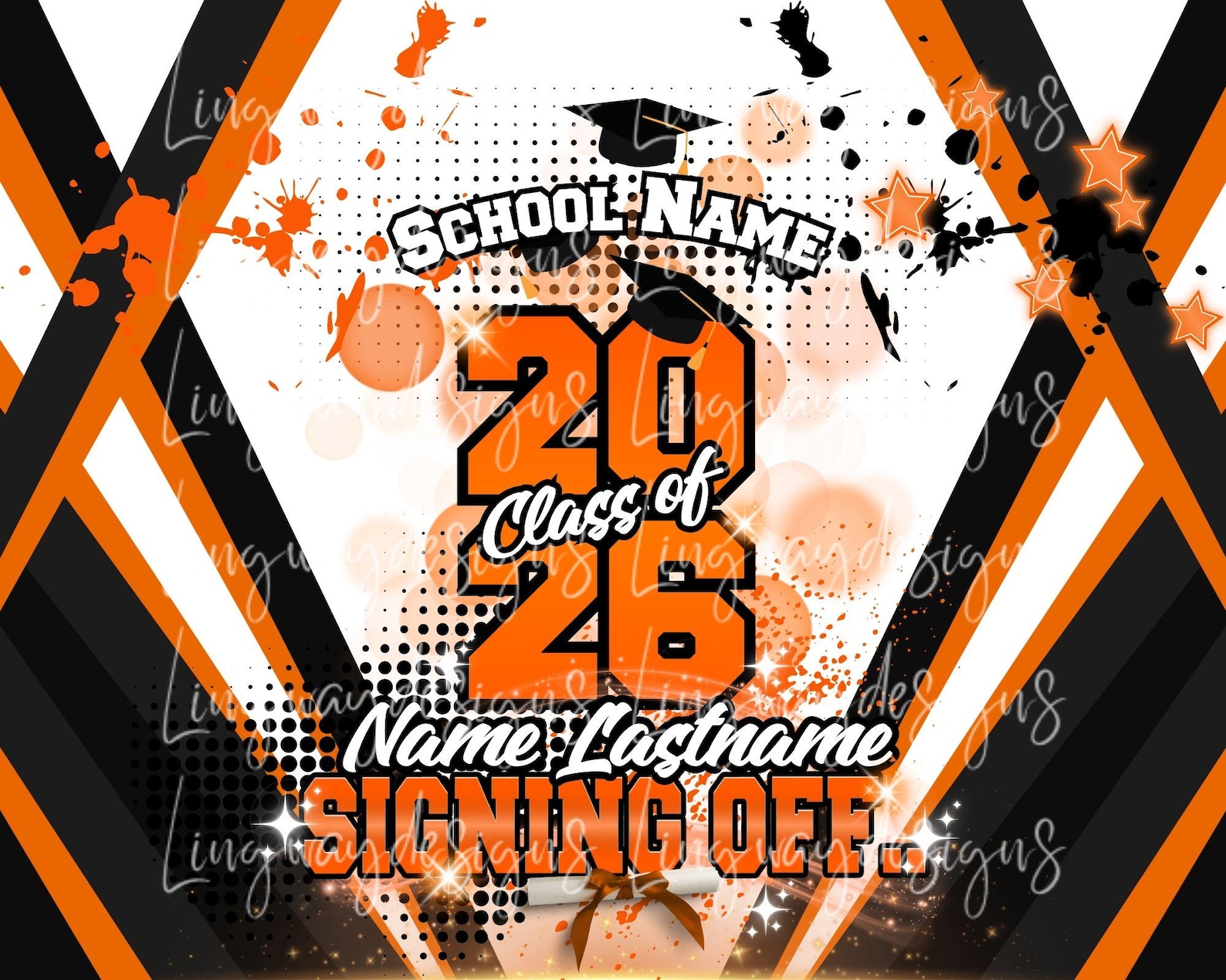 Orange Black Signing off Class of 2026 Graduation All Over 3D Editable ...