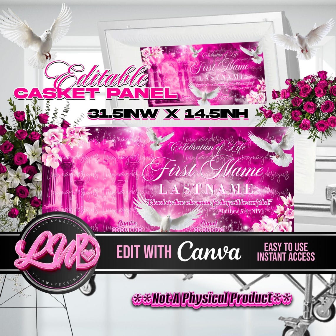 Fuchsia Heaven Celebration of Life Editable Casket Panel Template ...