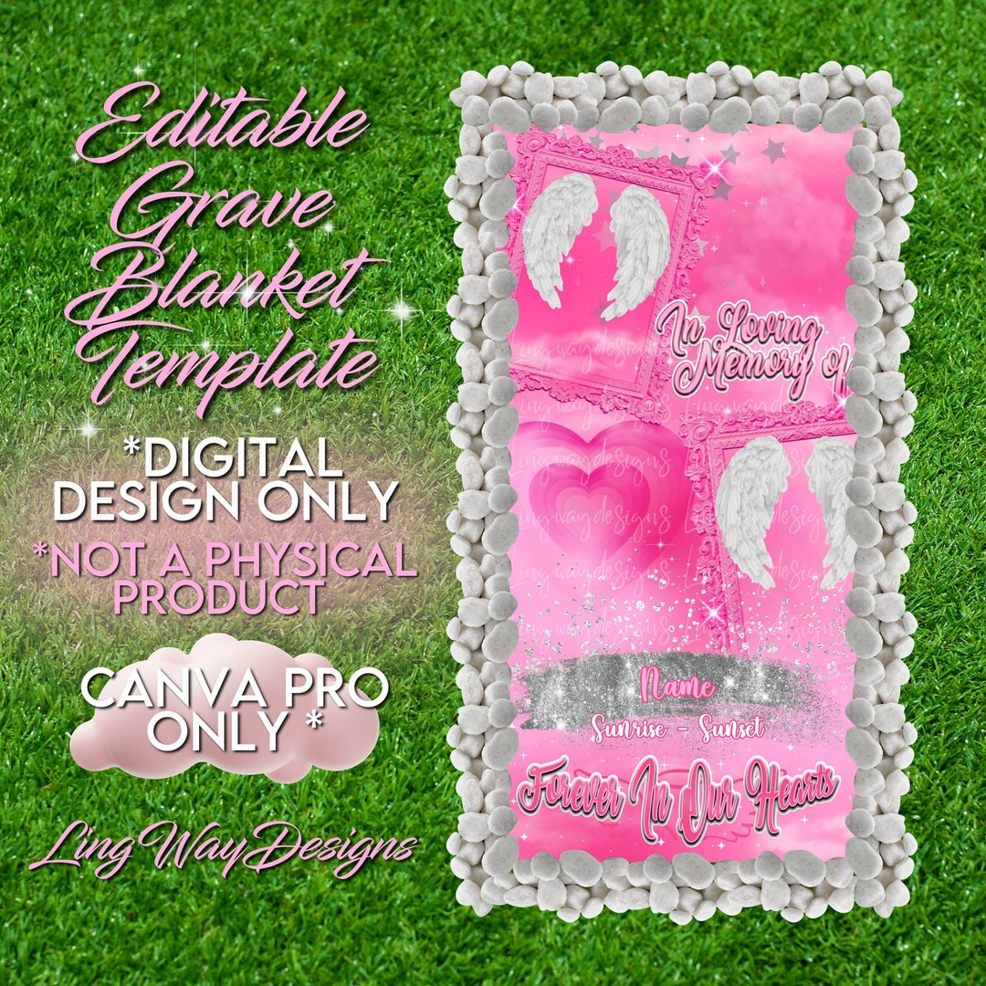 Pink Silver in Loving Memory Frames Wings Grave Blanket Editable ...