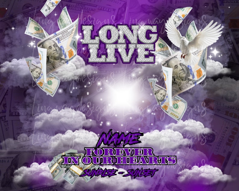 Purple Silver Long Live Heaven Memorial All Over 3D Add Photo Rest in ...