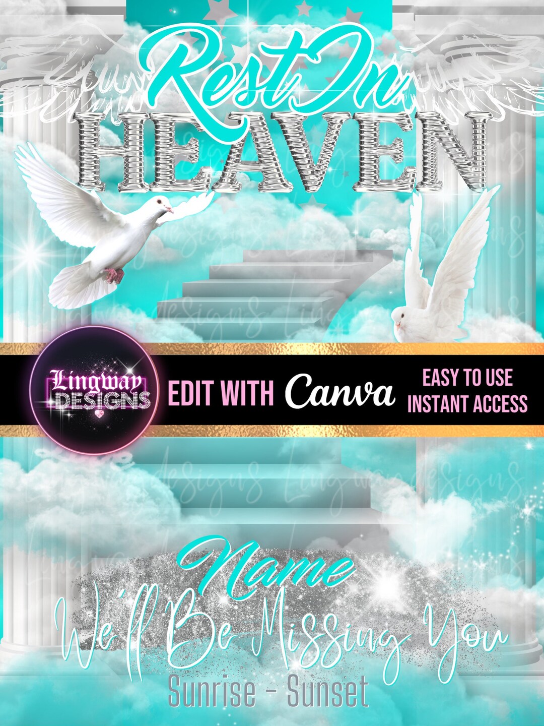 Teal Silver Rest in Heaven Loving Forever in Our Hearts Angel Wings ...