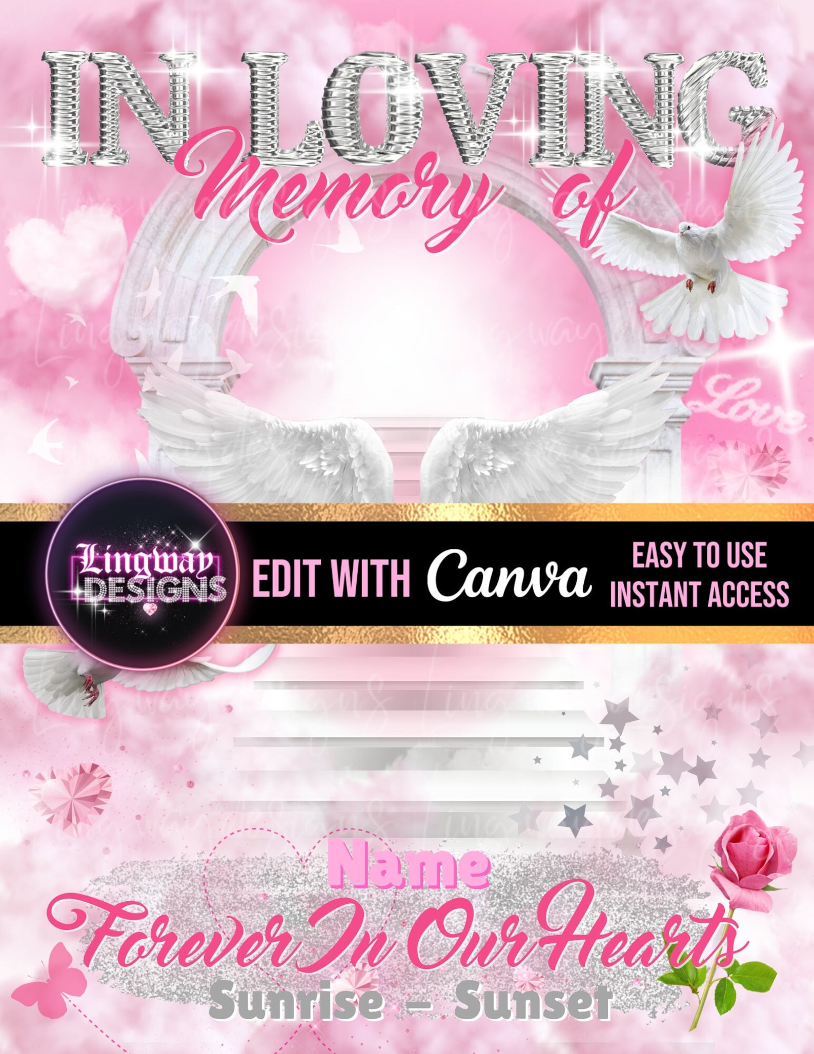 Pink Silver Heaven in Loving Memory of Angel Wings Memorial PNG Add ...