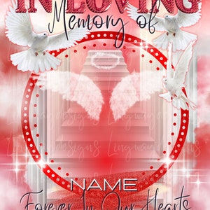Red Heaven in Loving Memory Forever in Our Hearts Angel Wings Memorial ...