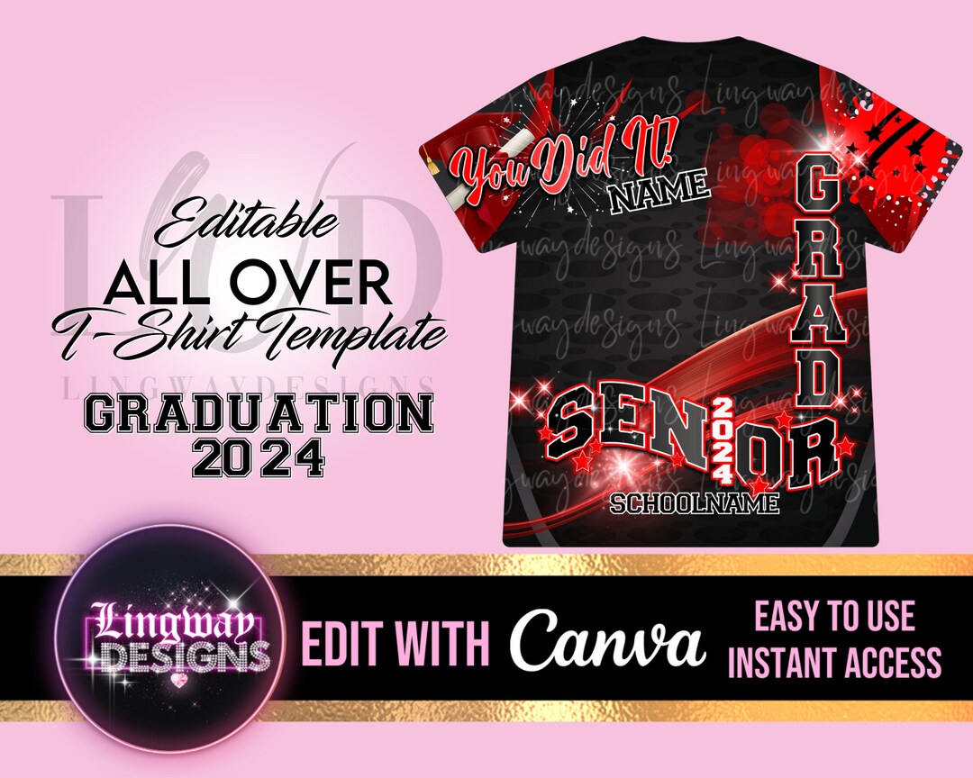 Red Black Senior Class of 2024 Graduation All Over 3D Editable Template ...