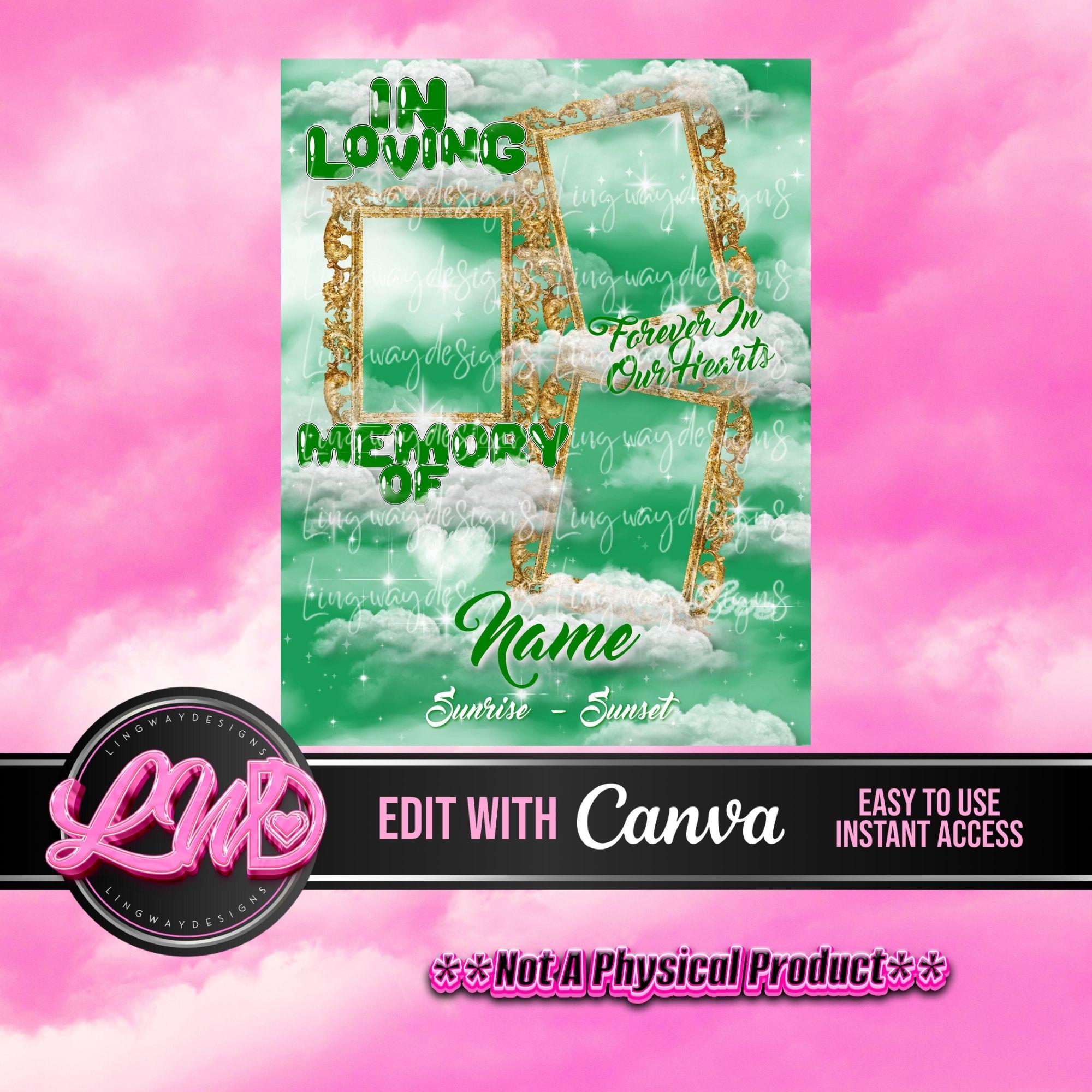 Green Sky Gold Frames in Loving Memory Doves Angel Wings Memorial PNG ...