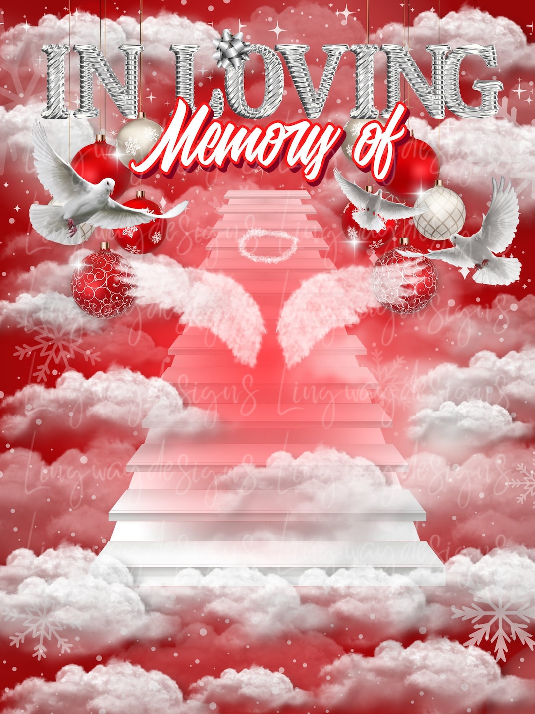 Red Silver in Loving Memory Christmas Heavens Gate Angel Wings Memorial ...