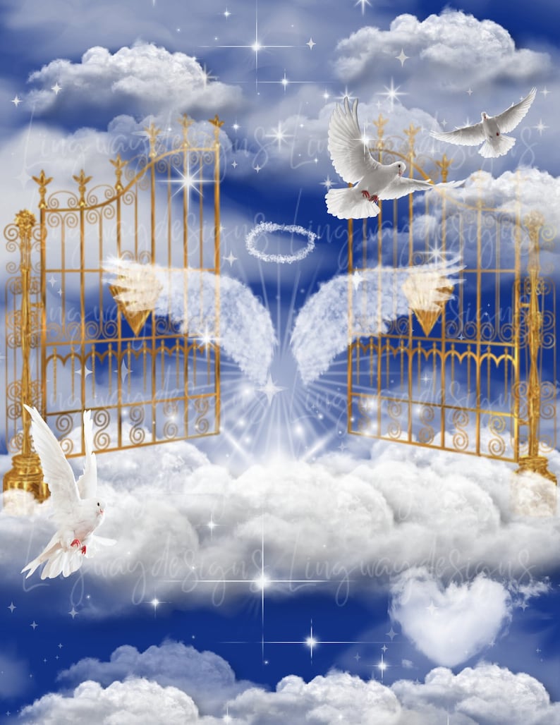 Blue Sky Gold Heavens Gate Angel Wings Memorial PNG Add Photo - Etsy