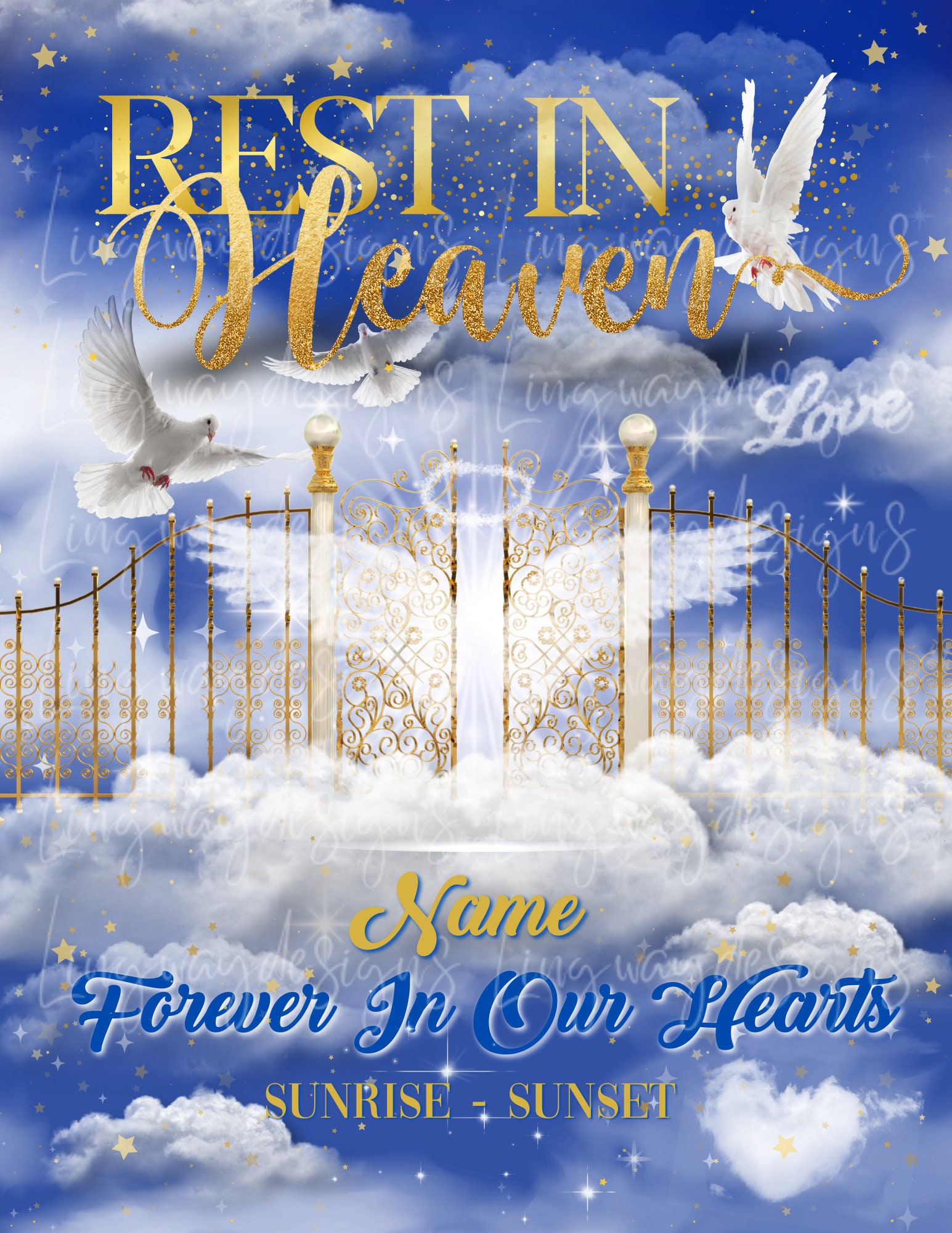 Blue Sky Gold Heaven Gates Rest in Heaven Doves Angel Wings Forever in ...