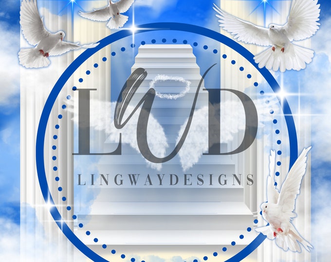 Blue Sky Gold Frames in Loving Memory Doves Angel Wings Memorial PNG ...
