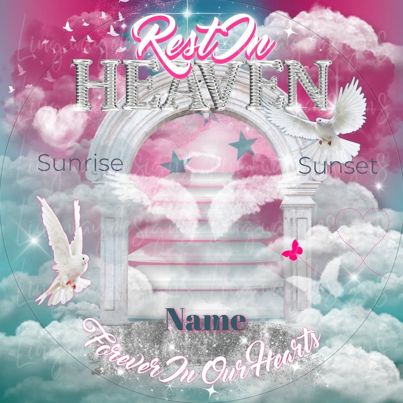Pink Teal Rest in Heaven Template Memorial Button Pin Background ...