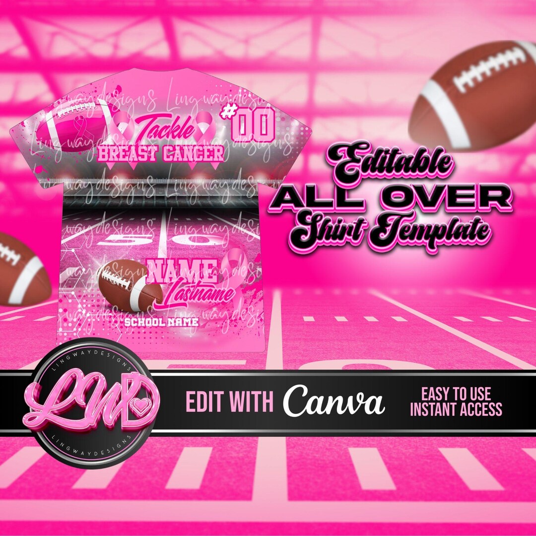Pink Football Breast Cancer All Over 3D Editable Template ADD Name ...