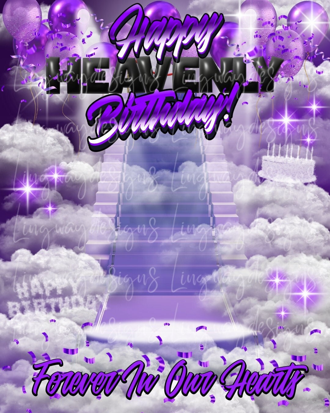 Purple Heavens Stairway Happy Heavenly Birthday Memorial Background PNG Add Photo Rest in Peace ...