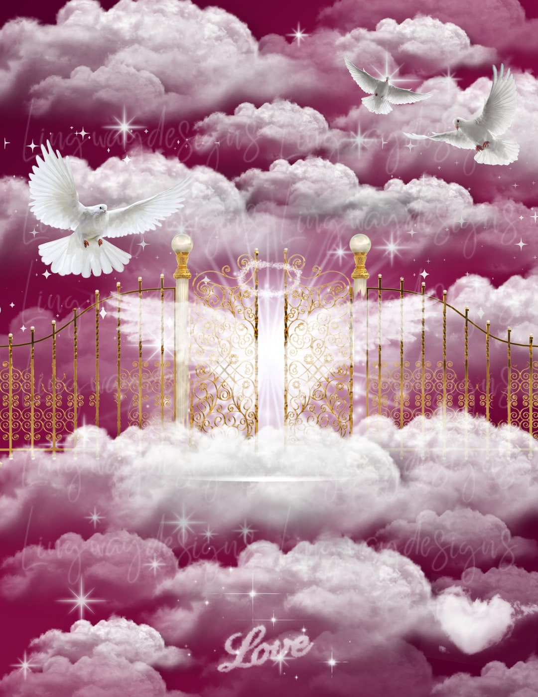 Burgundy Heavens Gate Background in Loving Memory Angel Wings PNG Add ...