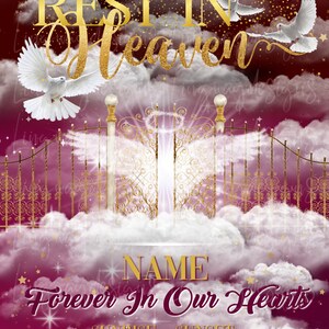 Burgundy Gold Rest in Heaven Gate Forever in Our Hearts Angel Memorial ...
