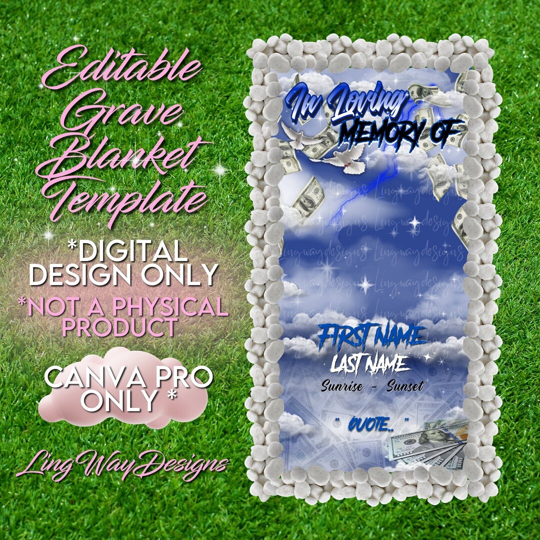 Blue Heaven in Loving Memory Grave Blanket Editable Template Add Photo ...