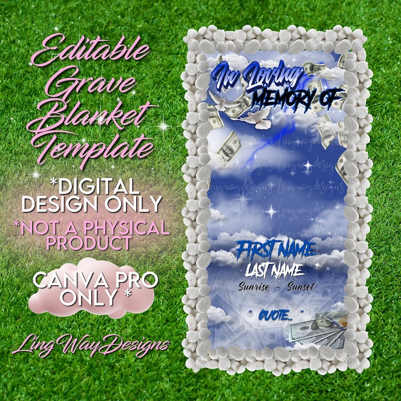 Blue Heaven in Loving Memory Grave Blanket Editable Template - Etsy