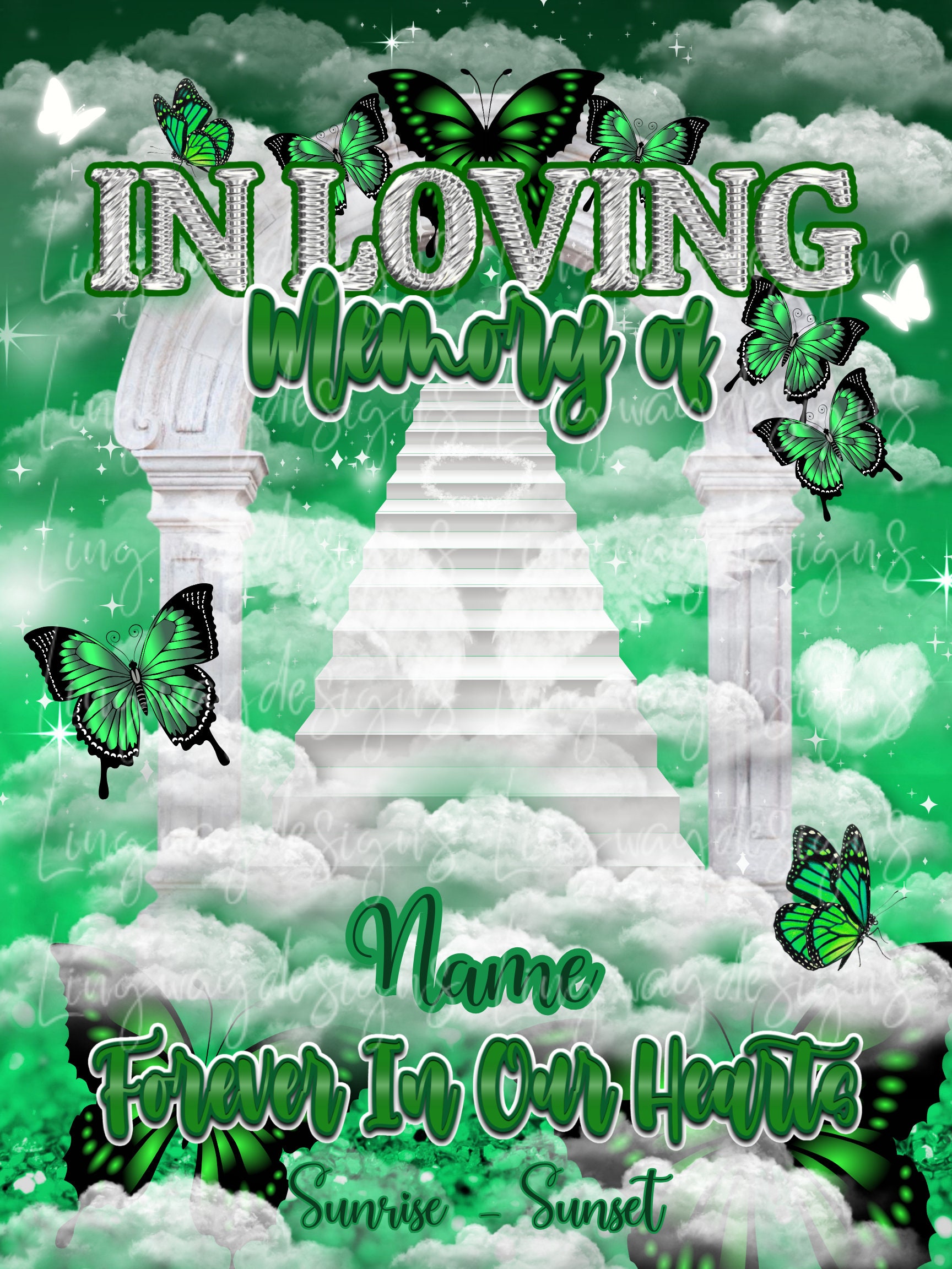 Green Butterflies in Loving Memory Forever in Our Hearts Angel PNG Add ...