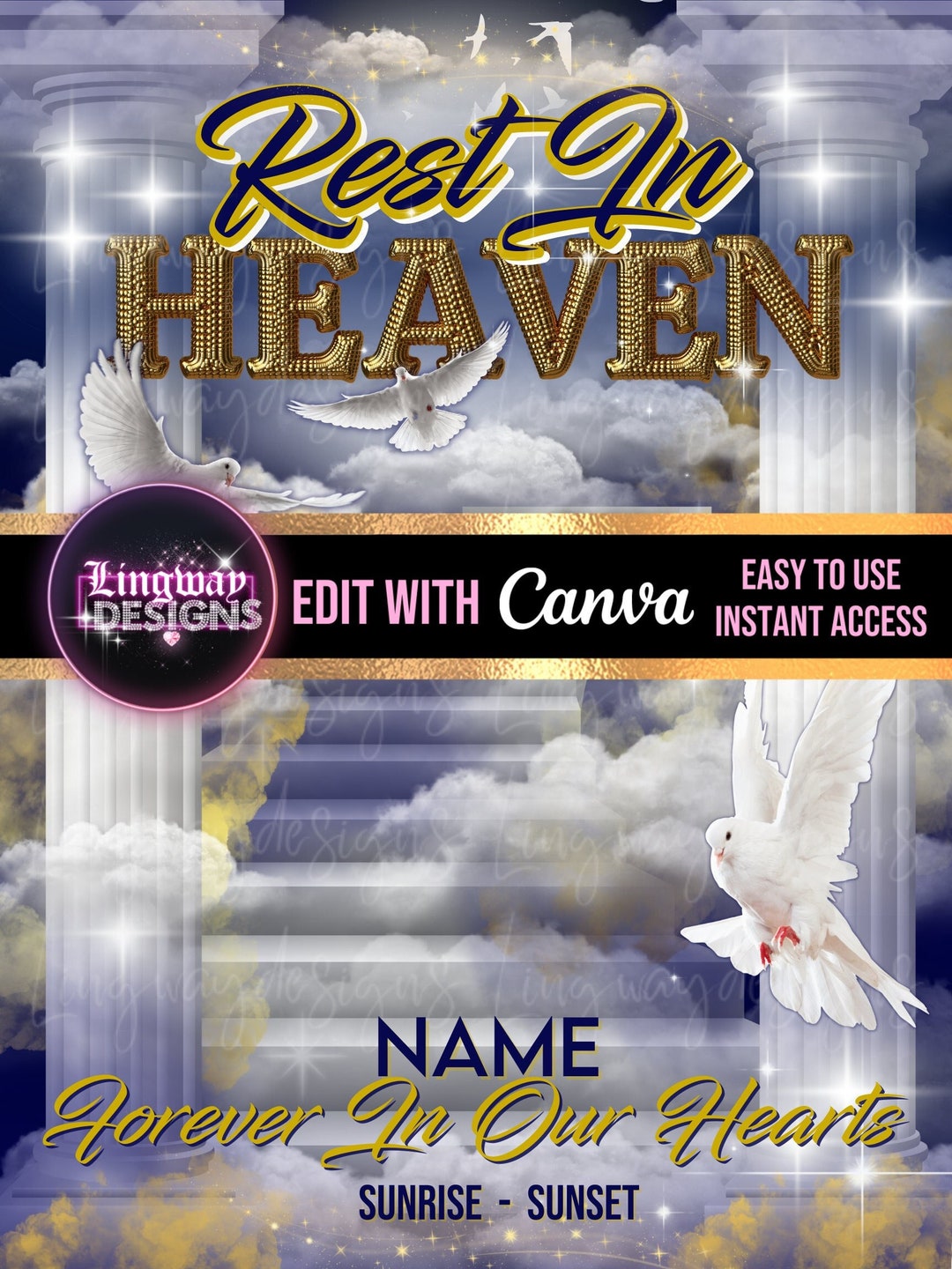 Gold Navy Heavens Gate Stairs Forever in Our Hearts Angel Memorial PNG ...