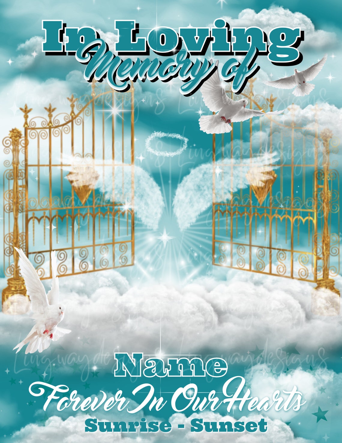 Teal in Loving Memory Heaven Gates Forever in Our Hearts Angel PNG Add ...