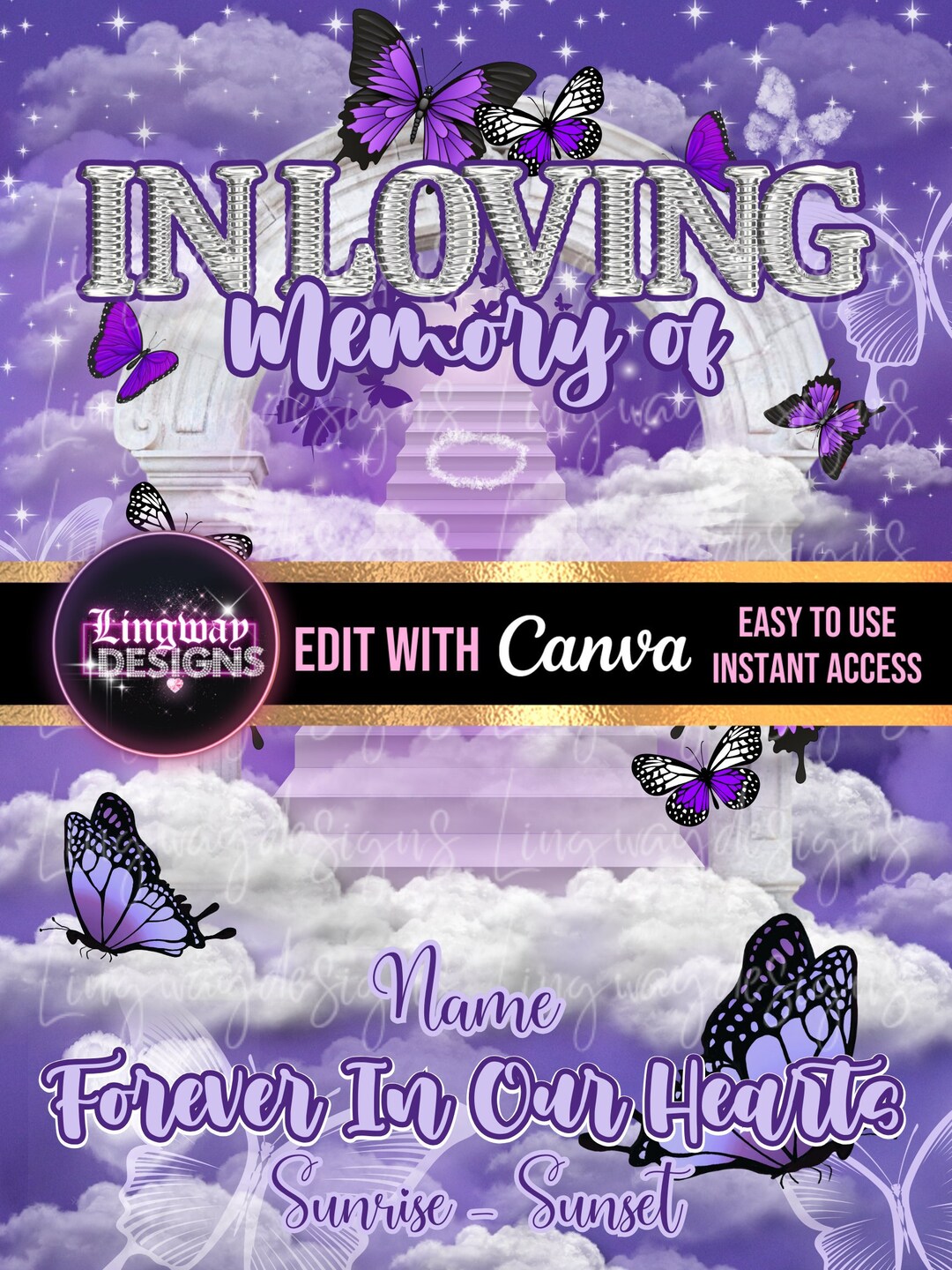 Purple in Loving Memory Butterflies Forever in Our Hearts Heaven ...