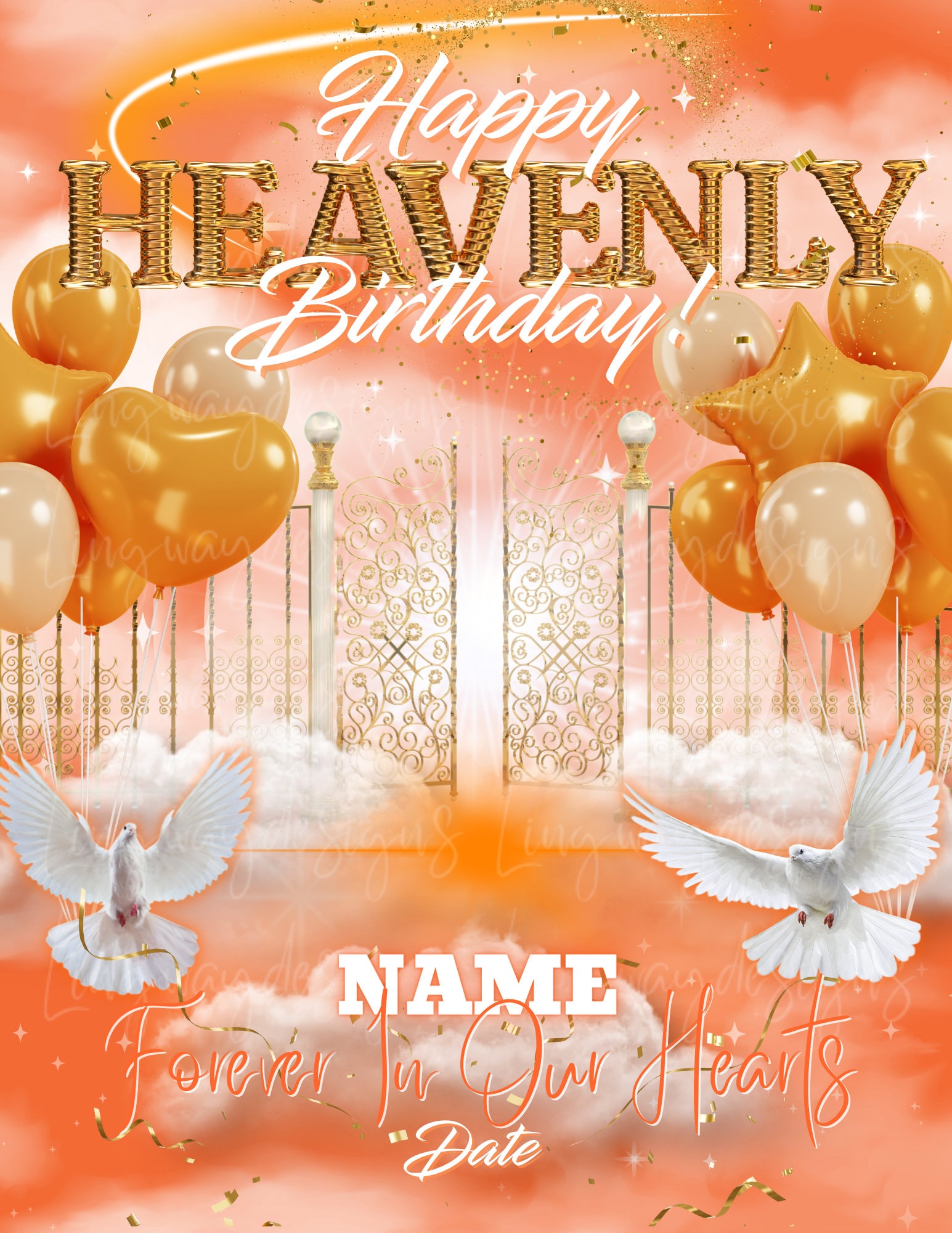 Orange Heavenly Birthday Balloons Heavens Gate Angel Memorial - Etsy