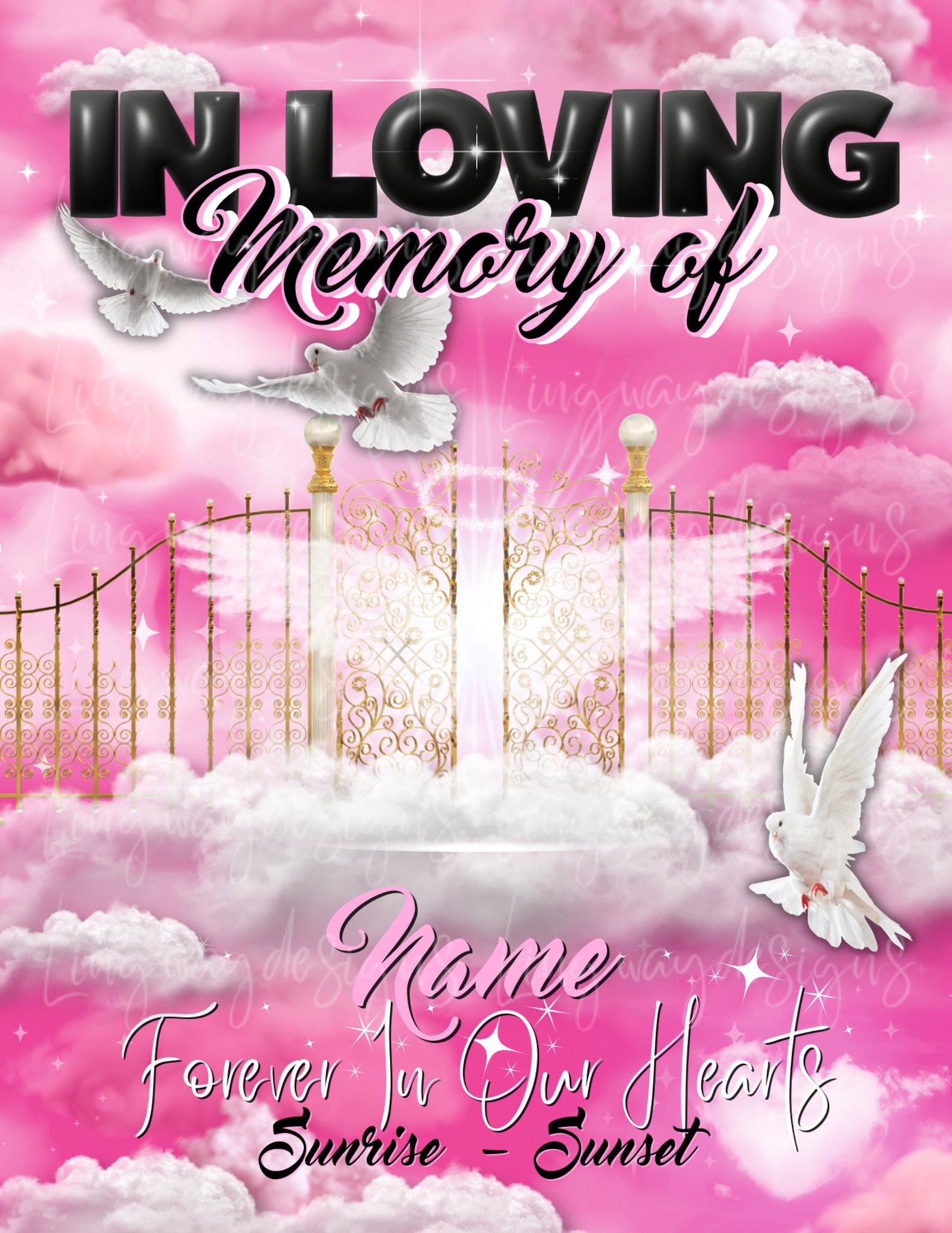 Pink Heavens Gate Angel Wings Memorial PNG Add Photo Rest in - Etsy
