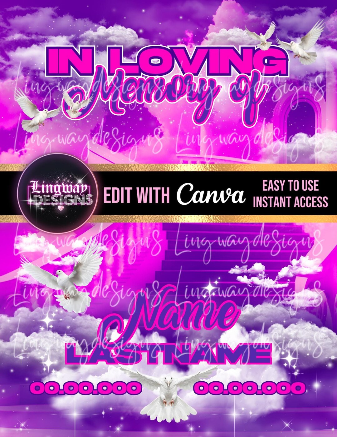 Pink Purple in Loving Memory Forever in Our Hearts PNG Add Photo Rest ...