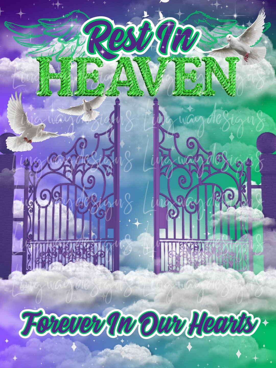 Purple Green Rest in Heaven Heavens Gate Angel Wings Memorial ...