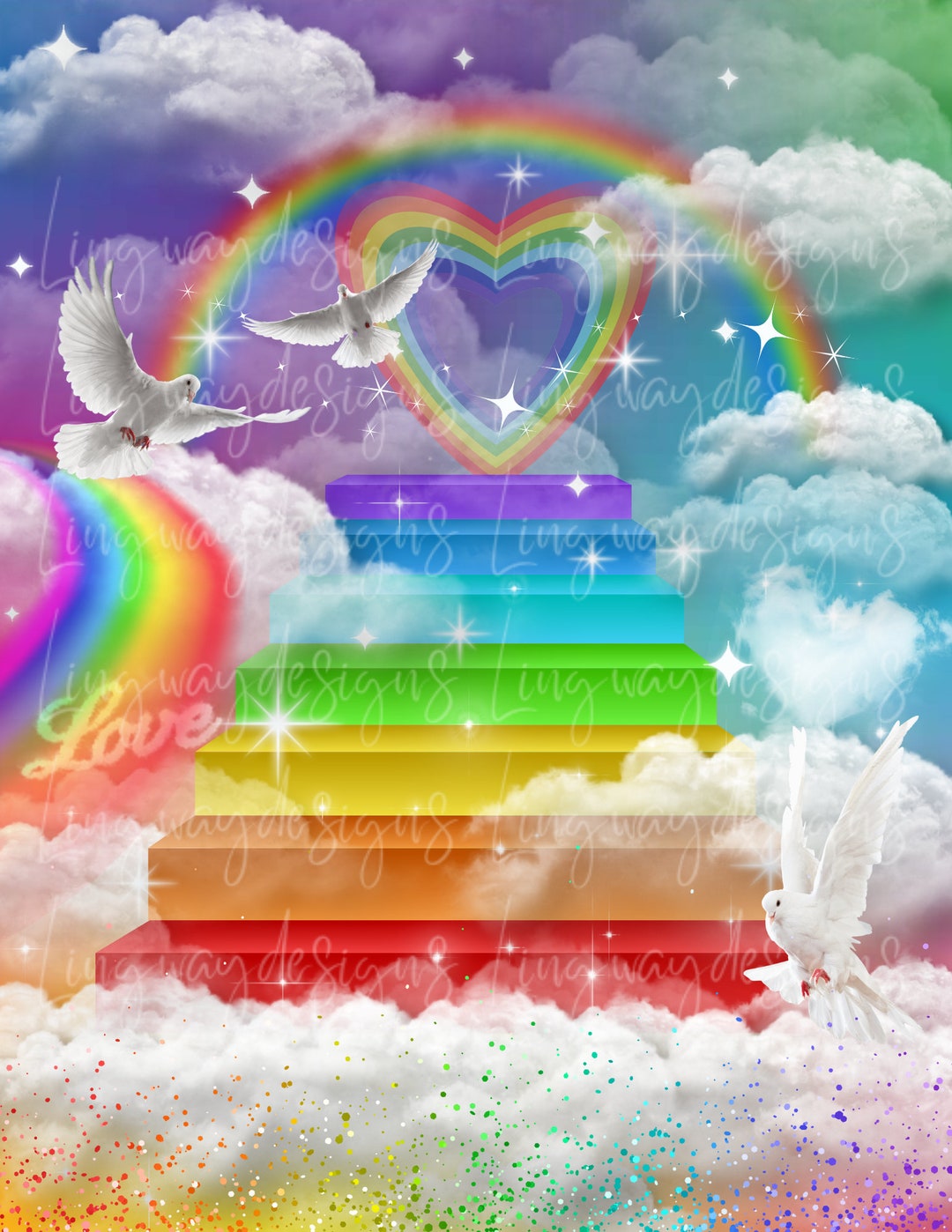 Rainbow Stairs Heaven Background Instant Download Forever in Our Hearts ...
