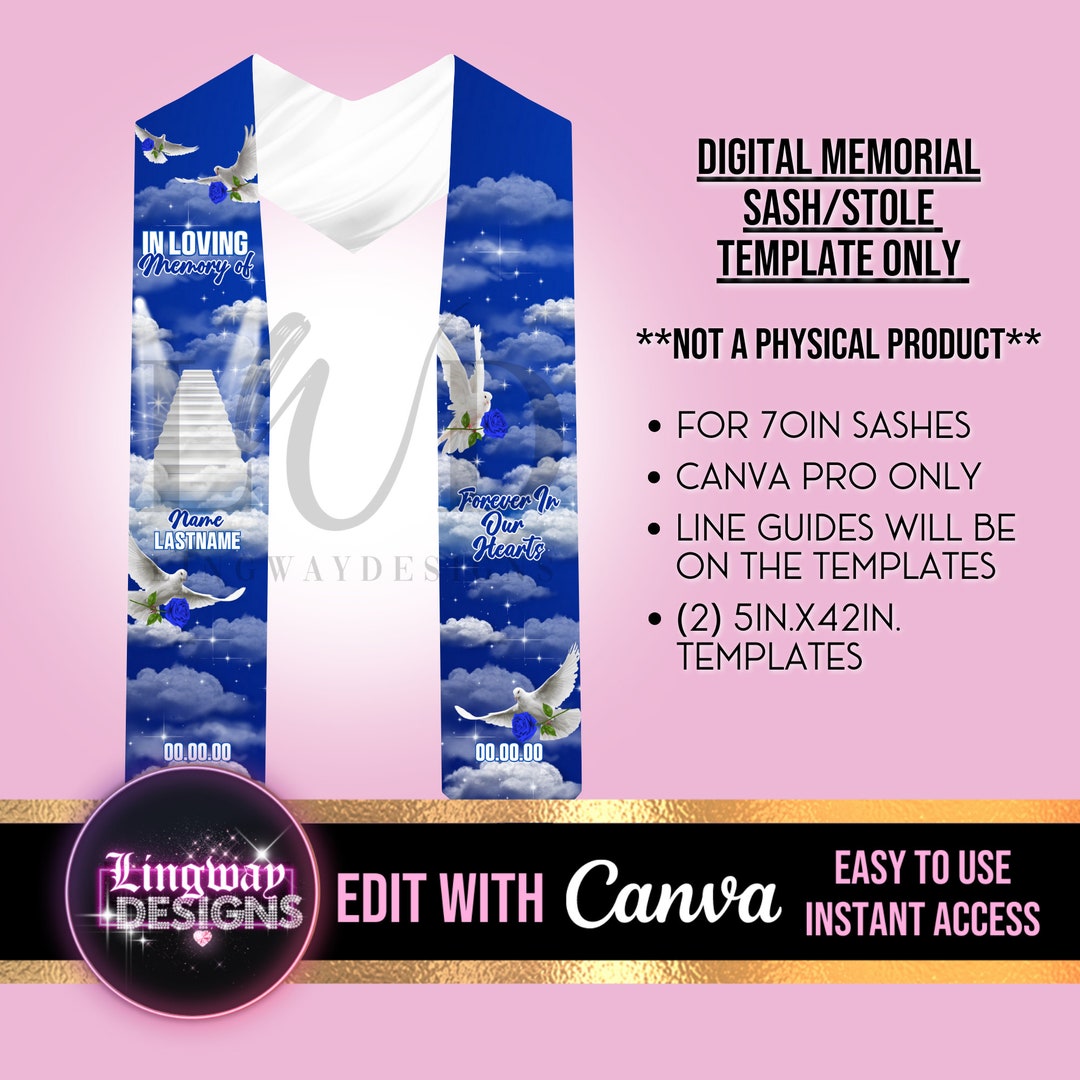 Blue Roses in Loving Memory Heaven Memorial Sash Stole Template ...