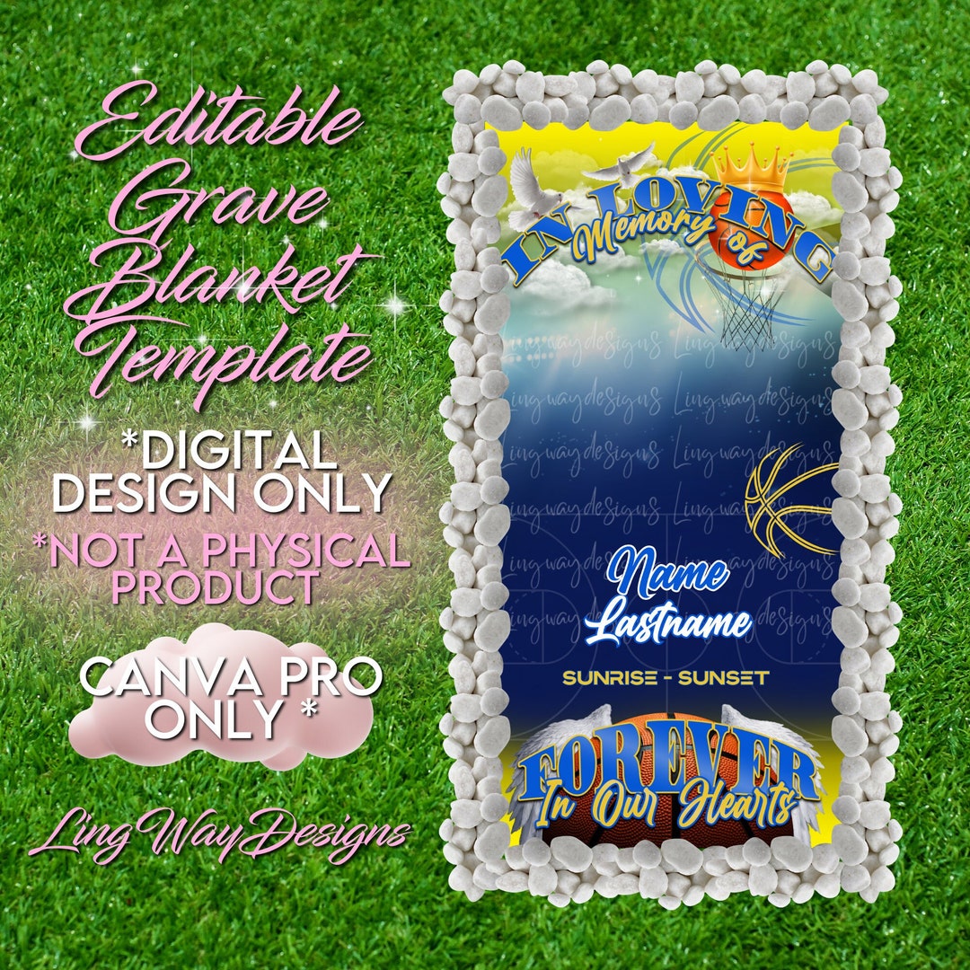 Plantilla editable de manta para tumba con diseño de baloncesto azul y ...