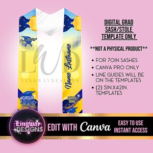 Blue Yellow Graduation 2024 Stole Template Grad Sash Congratulations ...