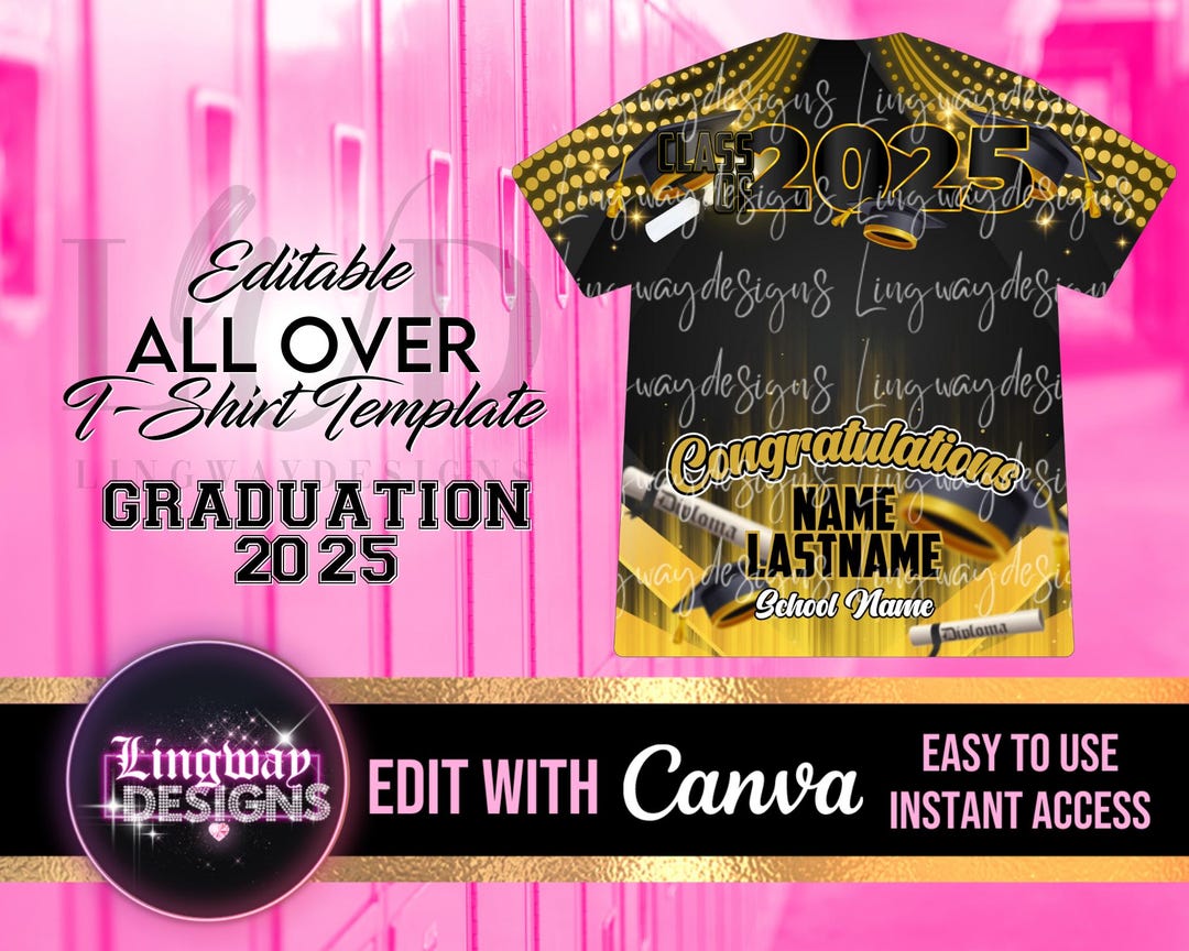 Black Gold Congratulations Class of 2025 Graduation All Over 3D ...