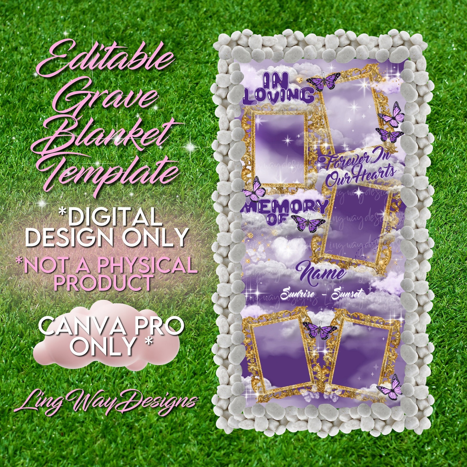 Purple Sky Butterflies Frames Heaven in Loving Memory Grave - Etsy