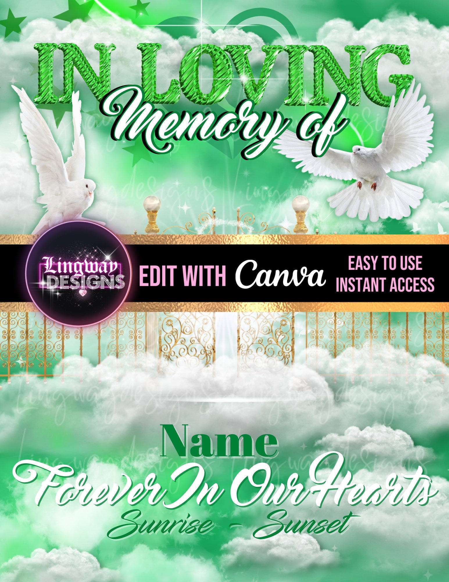 Green Heavens Gate in Loving Memory Forever in Our Hearts PNG Add Photo ...