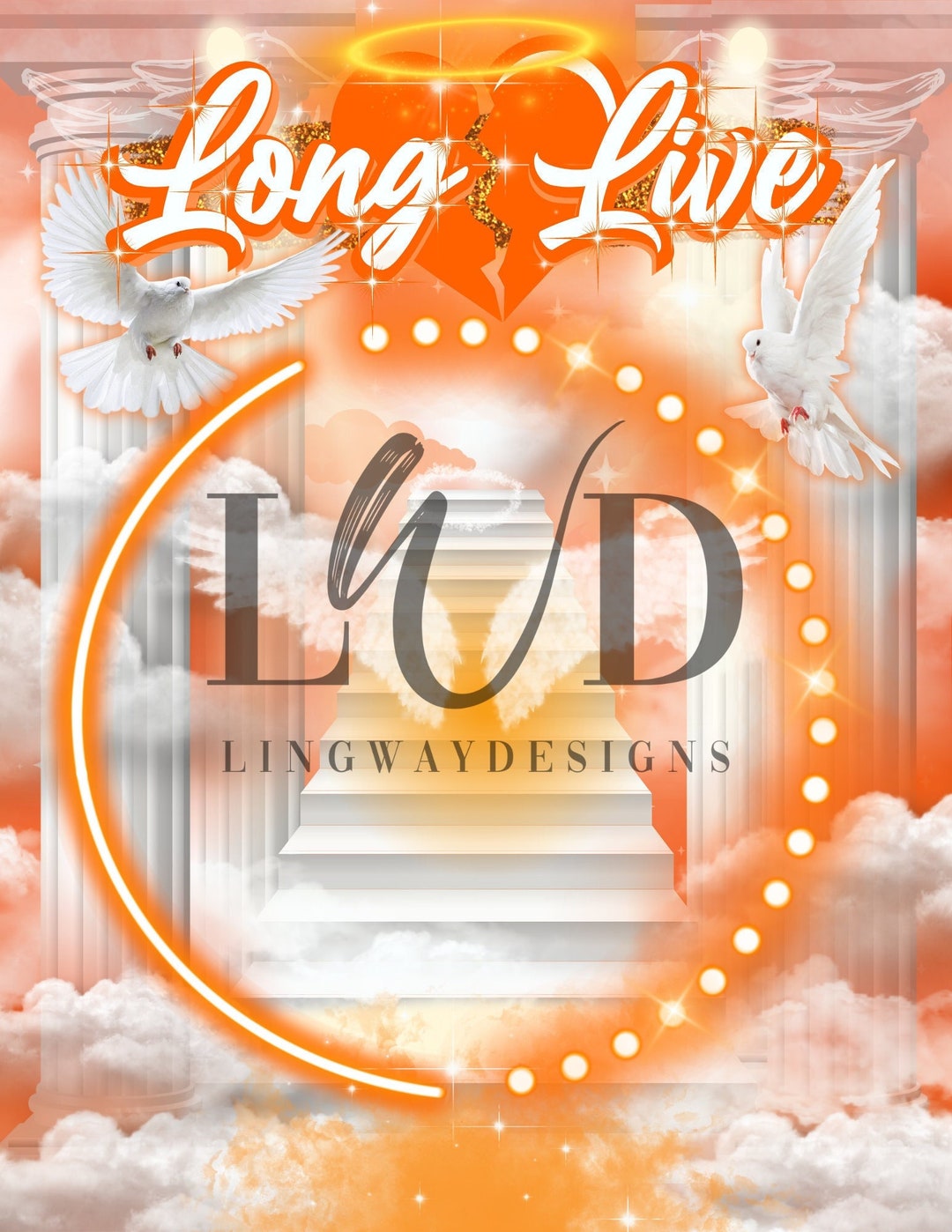 Orange Heaven Long Live Background in Loving Memory Angel Wings ...